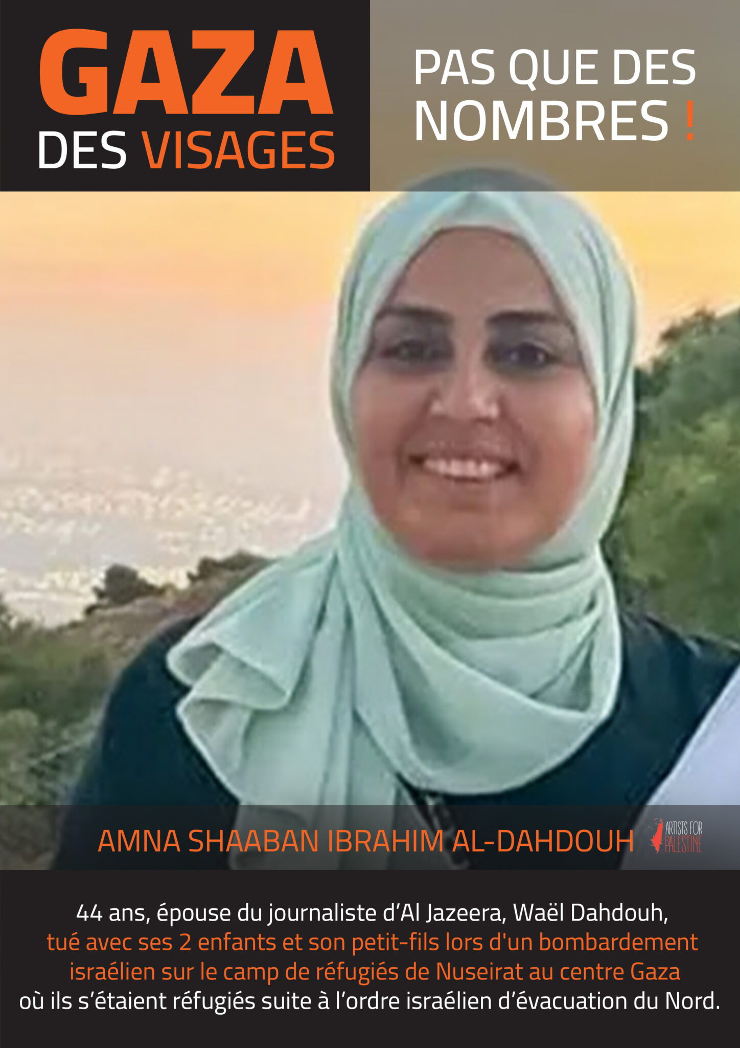 AMNA SHAABAN IBRAHIM AL DAHDOUH, mère de famille – Gaza, des visages, pas que des nombres