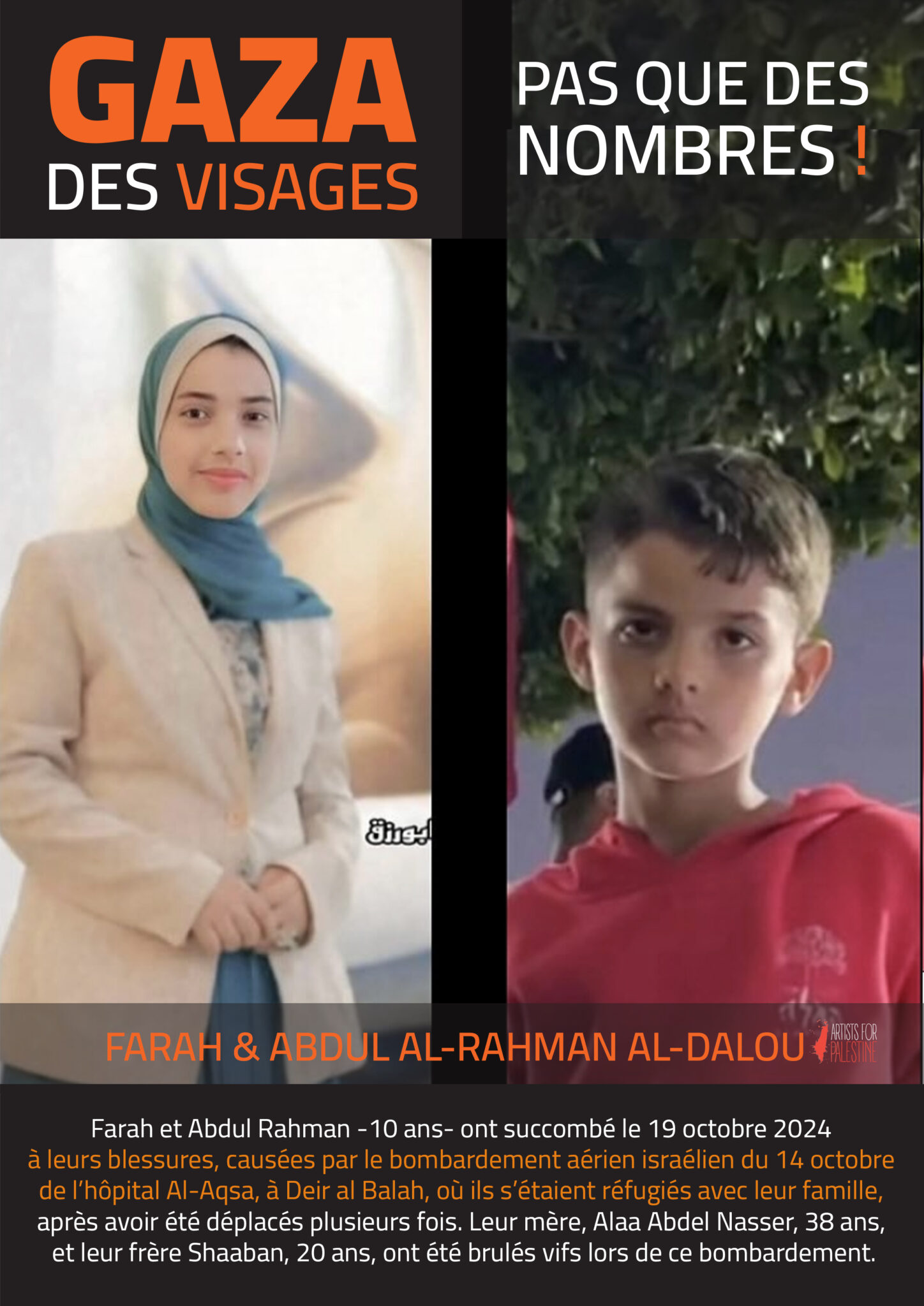 FARAH & ABDUL AL-RAHMAN AL-DALOU – Gaza, des visages, pas que des nombres